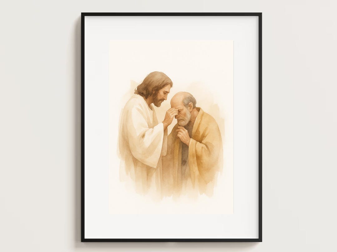 Jesus Healing the Blind – Christian Wall Art | Watercolor Minimalist ...