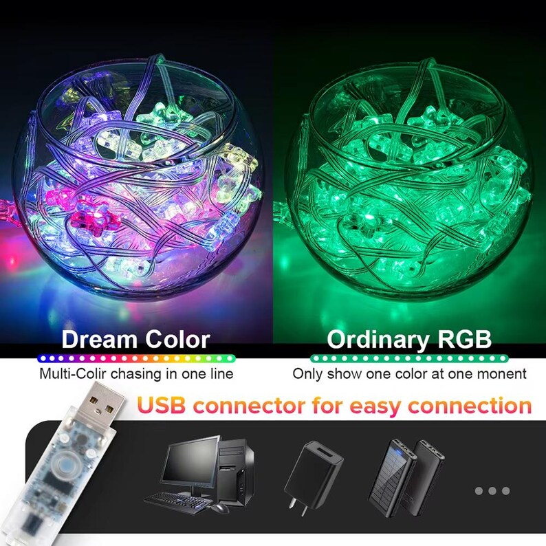 USB RGB Christmas String Lights, Dream Color LED Lights With App Remote ...