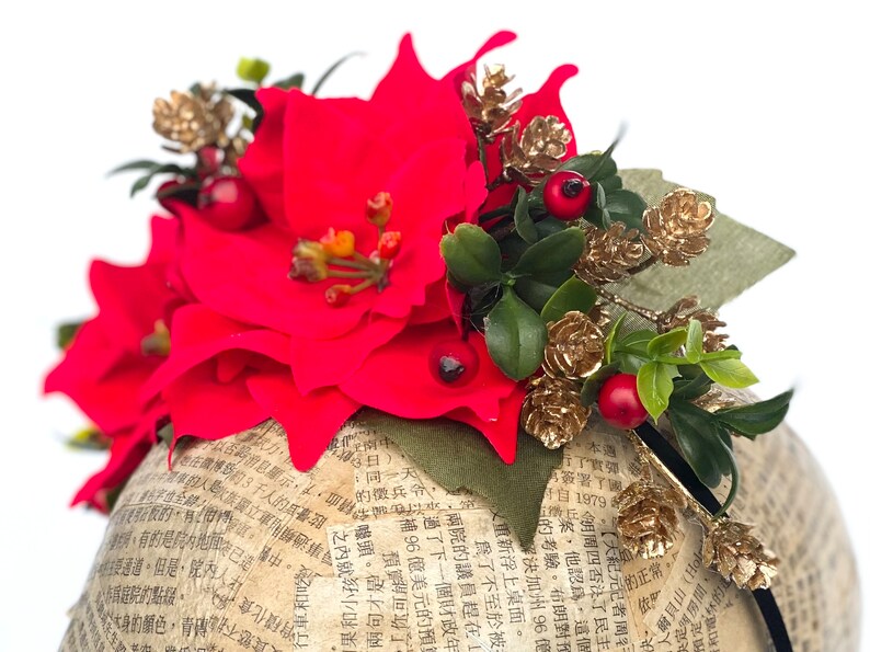 Bright Red Velvet Poinsettia Fascinator, Christmas Headband, Holiday ...