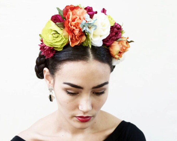 Frida Flower Crown, Day of the Dead Headpiece, Kahlo, Mexican Flower ...
