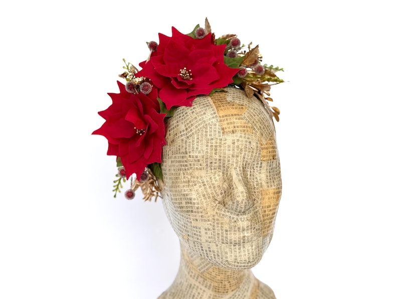 Red Poinsettia Headband, Christmas Hair Accessory, Holiday Headpiece ...