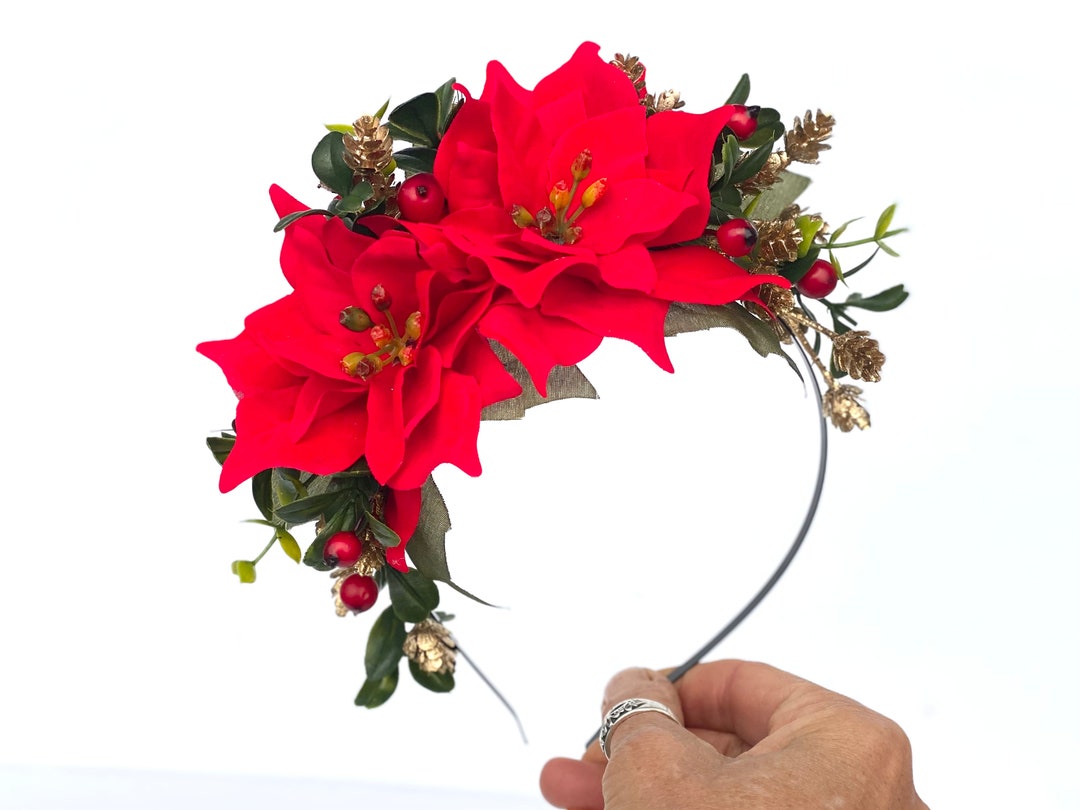 Bright Red Velvet Poinsettia Fascinator, Christmas Headband, Holiday ...