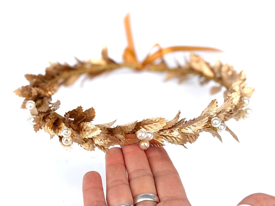 Gold Leaf and Pearl Circlet, Laurel Head Wreath, Gold Leaf Crown, Greek ...