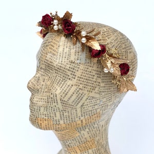Gold Leaf Pearl, Red Rose Flower Headpiece, Prom, Crown, Graduation ...