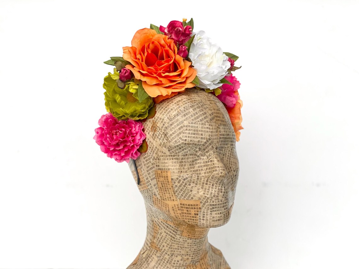 Frida Flower Crown, Day of the Dead Headpiece, Kahlo, Mexican Flower ...