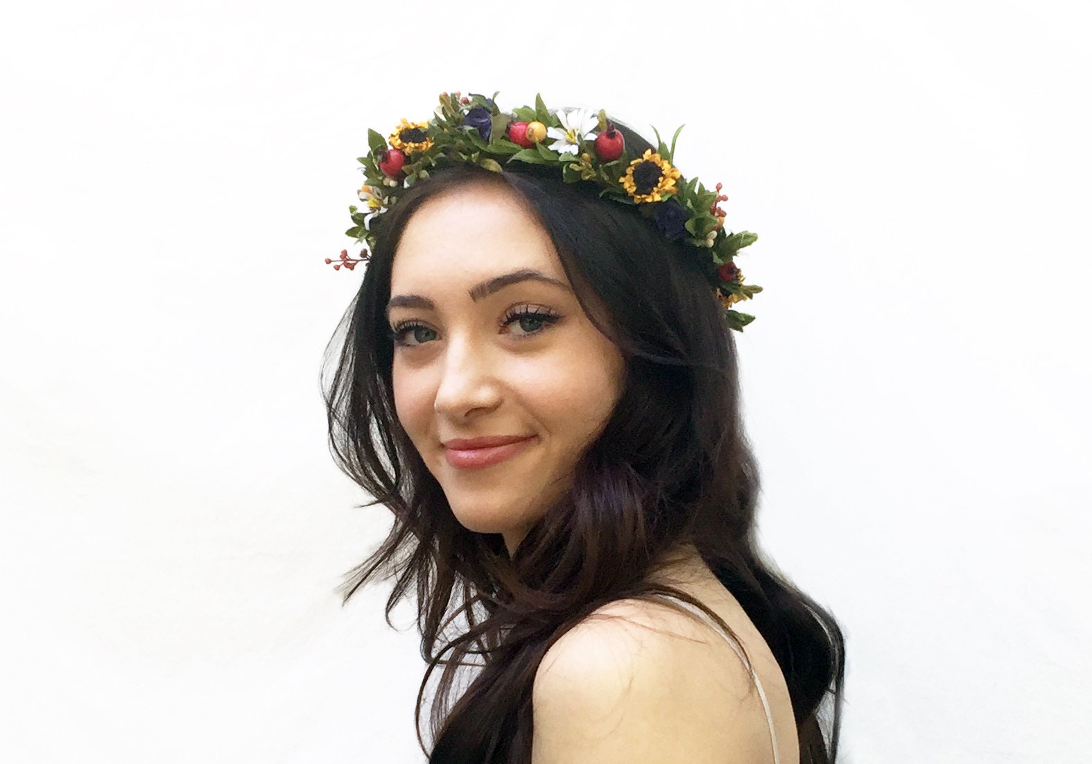 Sunflower Bridal Headpiece, Sunflower Rose Hip Hair Wreath, Autumn ...