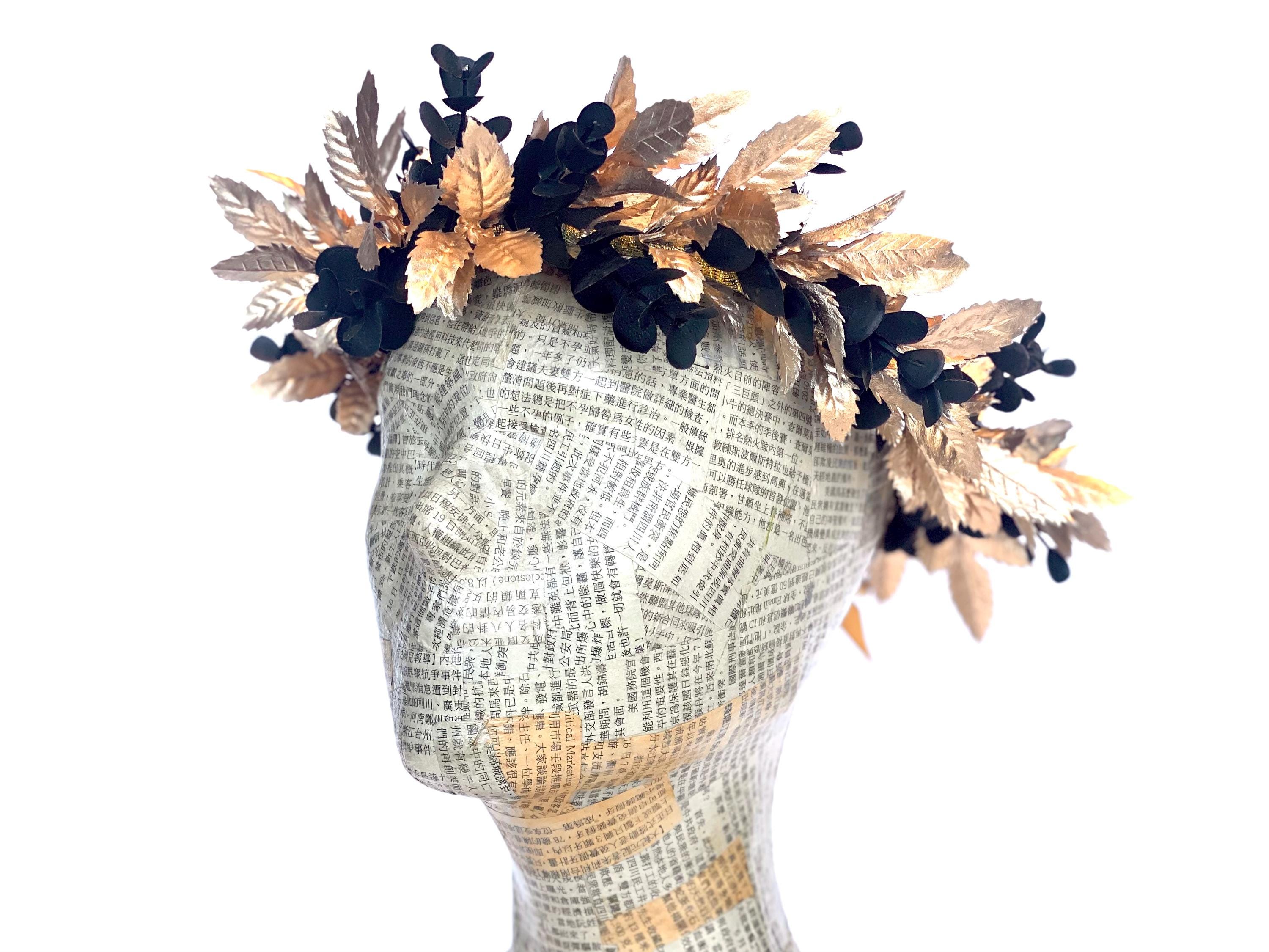 Black and Gold Leaf Crown, Mardi Gras, Roman Leaf Laurel, Greek God ...