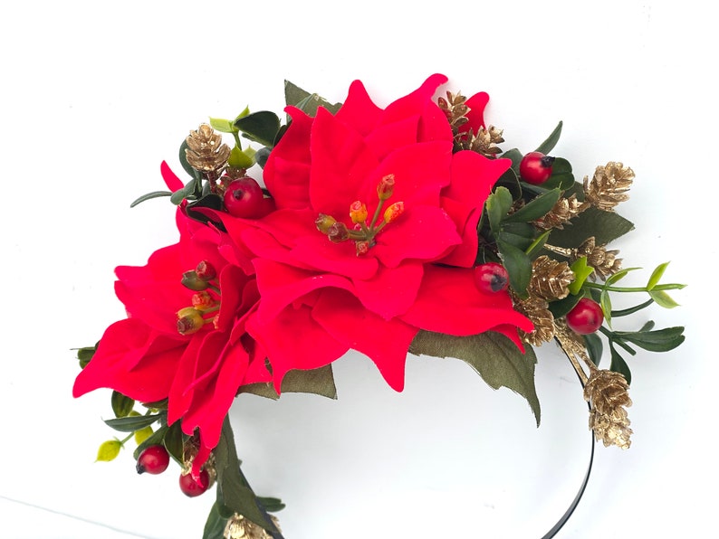 Bright Red Velvet Poinsettia Fascinator, Christmas Headband, Holiday ...