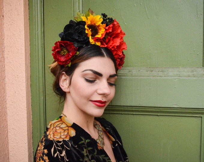 Sunflower Headpiece, Frida Flower Crown, Fiesta, Kahlo, Mexican Flower ...