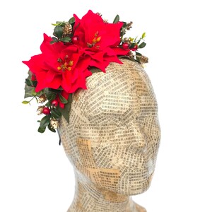 Bright Red Velvet Poinsettia Fascinator, Christmas Headband, Holiday ...