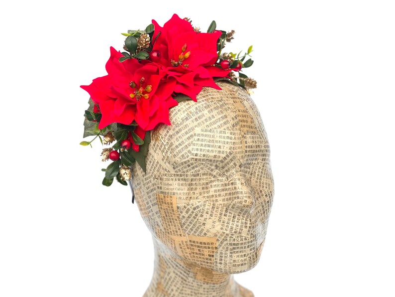 Bright Red Velvet Poinsettia Fascinator, Christmas Headband, Holiday ...