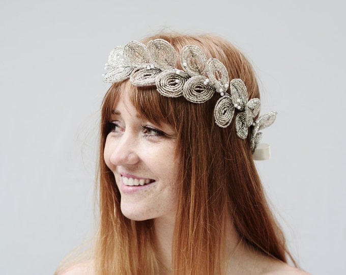 Silver Beaded Leaf and Pearl Crown. Beaded Leaf Tiara, Silver Leaf ...