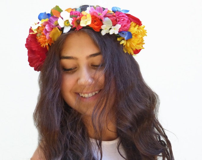 Colorful Flower Crown - Red Poppies, Bridal Flower Crown, Floral ...
