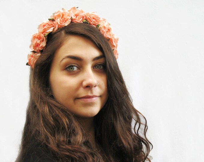 Peach Rose Crown Bridal Flower Crown Rose Headband - Etsy