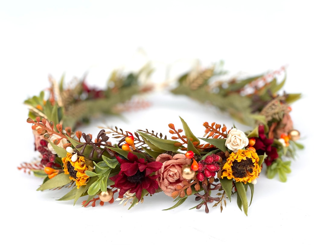Sunflower Bridal Flower Crown, Wedding Floral Headpiece, Woodland ...
