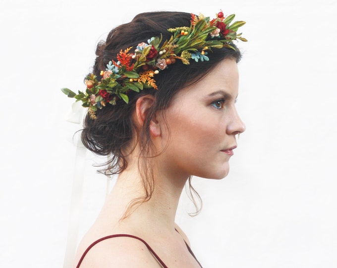 Rustic Tuscan Flower Crown Autumn Flower Headpiece Woodland - Etsy