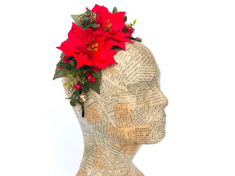 Bright Red Velvet Poinsettia Fascinator, Christmas Headband, Holiday ...