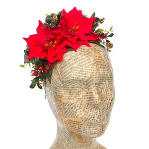Bright Red Velvet Poinsettia Fascinator, Christmas Headband, Holiday ...
