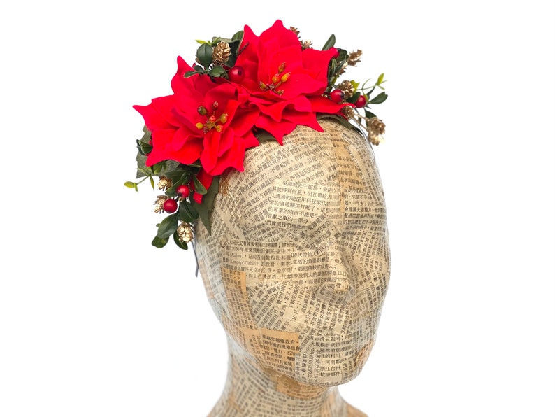 Bright Red Velvet Poinsettia Fascinator, Christmas Headband, Holiday ...