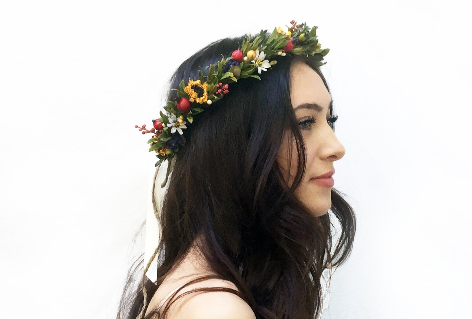 Sunflower Bridal Headpiece, Sunflower Rose Hip Hair Wreath, Autumn ...