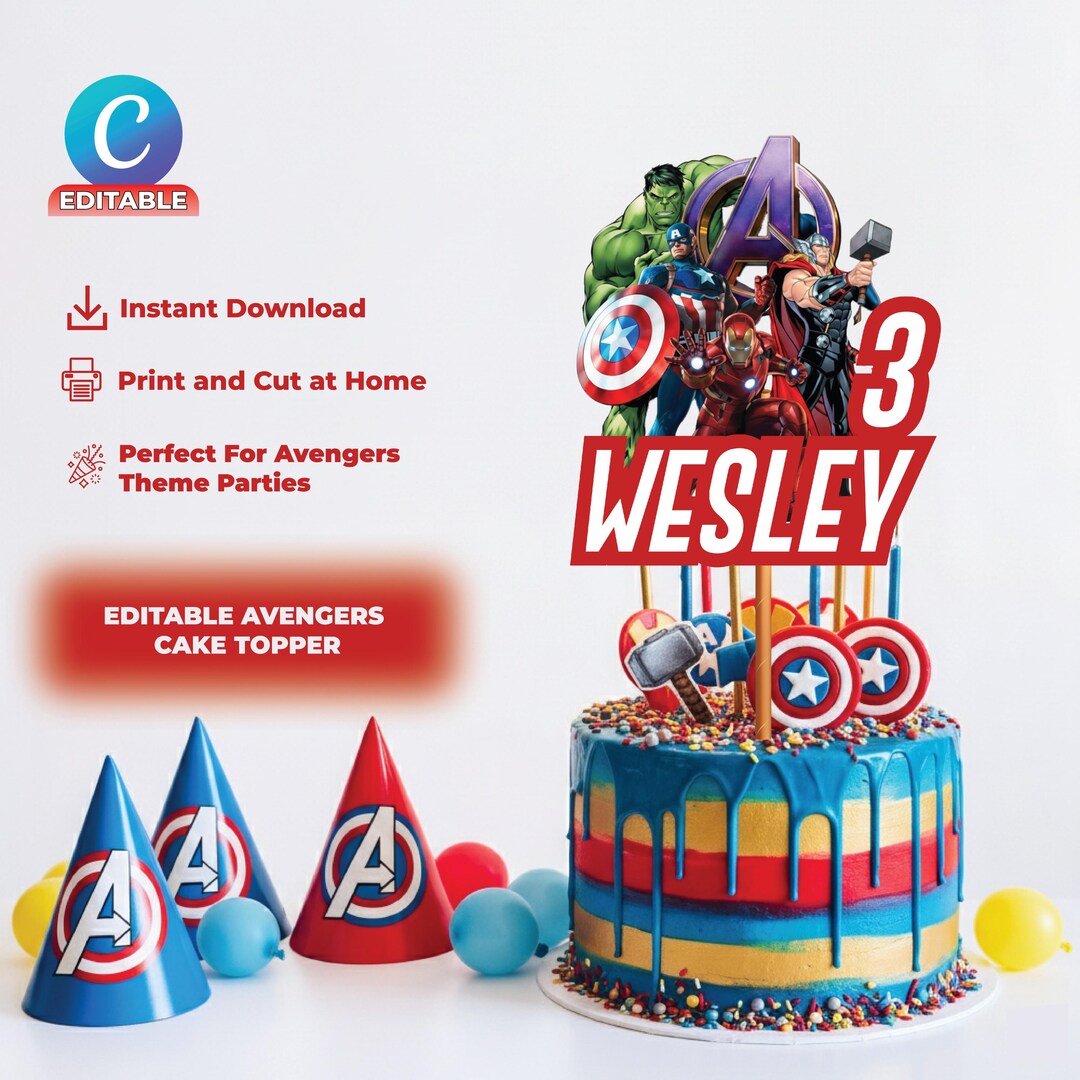 Editable Avengers Cake Toppers | Personalized Name & Age With Superhero ...