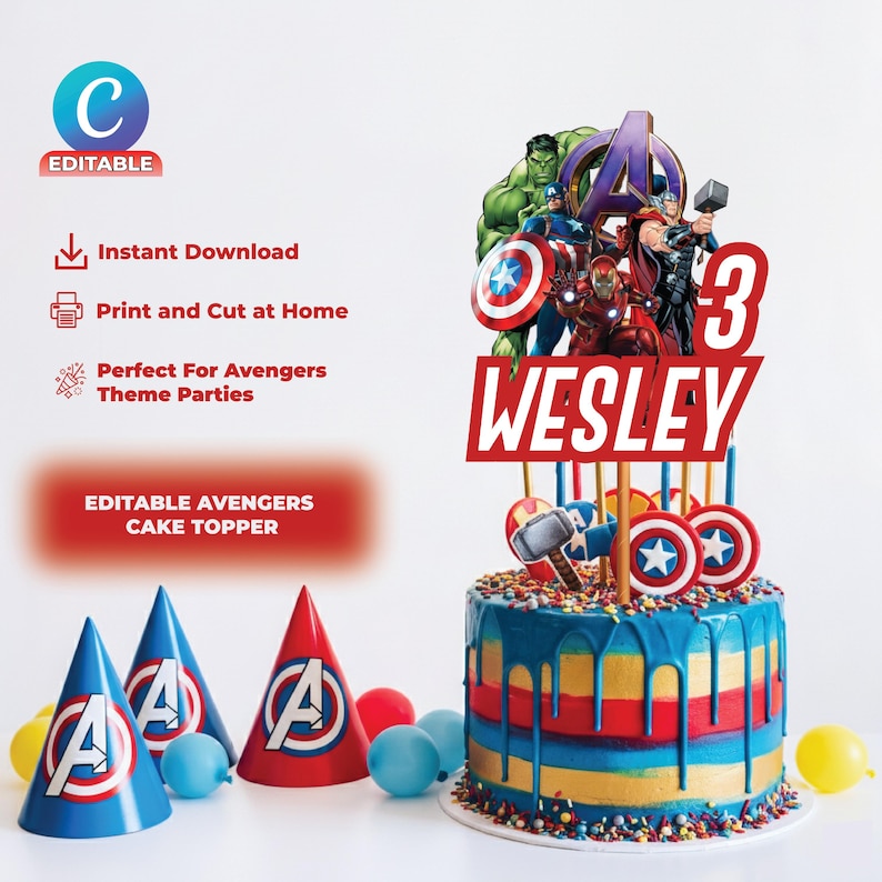 Editable Avengers Cake Toppers | Personalized Name & Age With Superhero ...