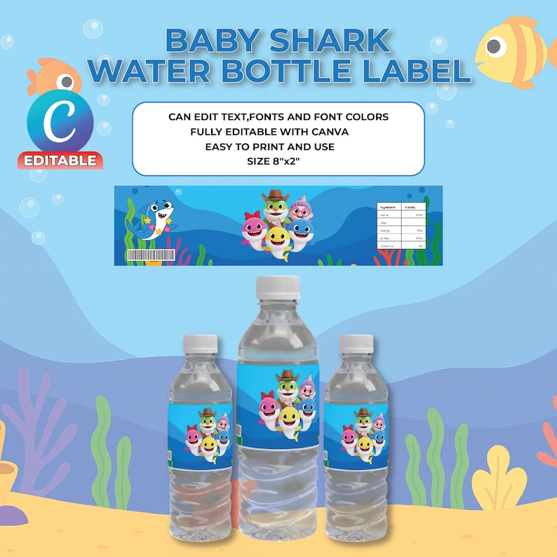 Editable Baby Face Shark Bundle | 12 Party Labels | Kids Birthday Decor ...