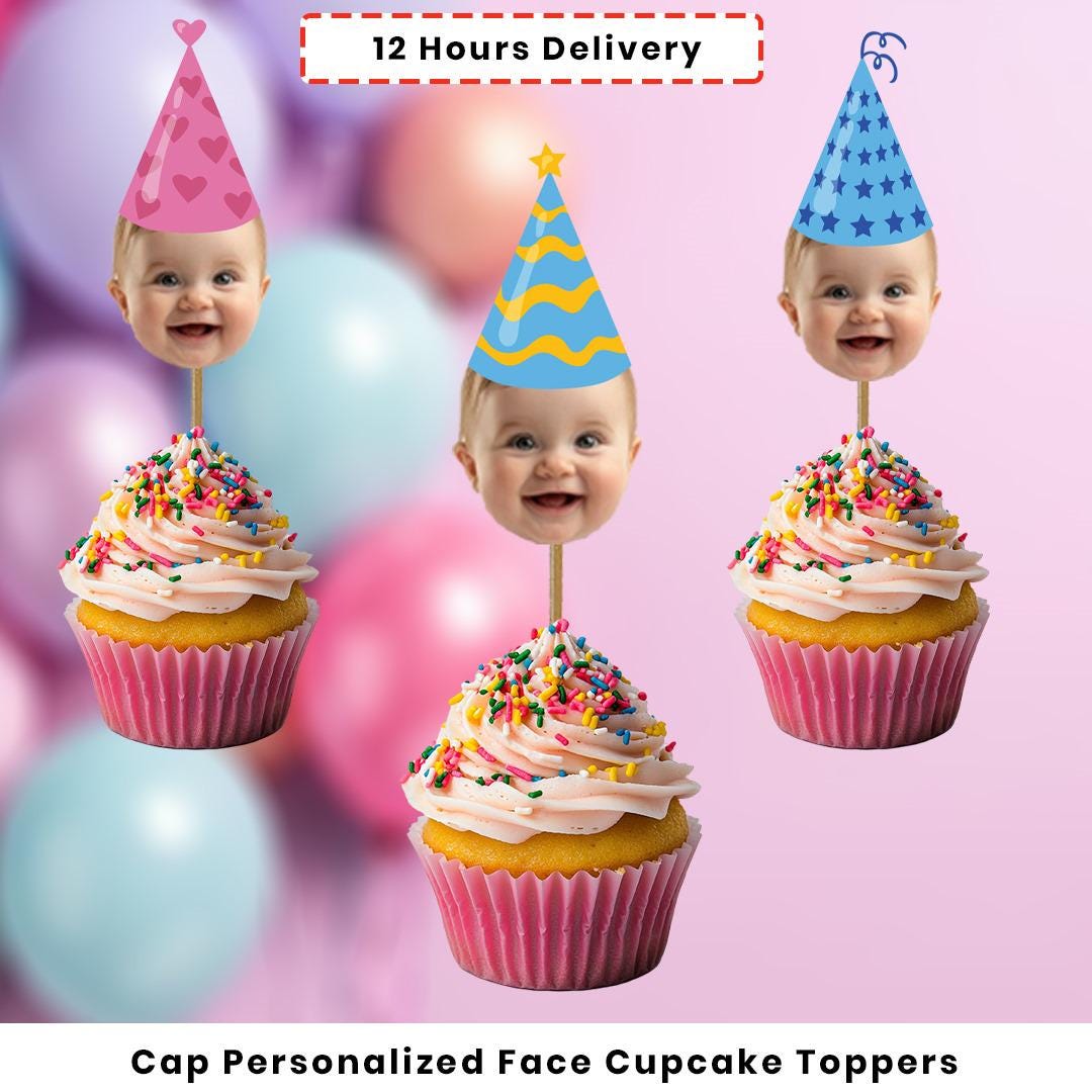Personalized Face With Birthday Hats Cupcake Toppers: Custom Hat Design ...