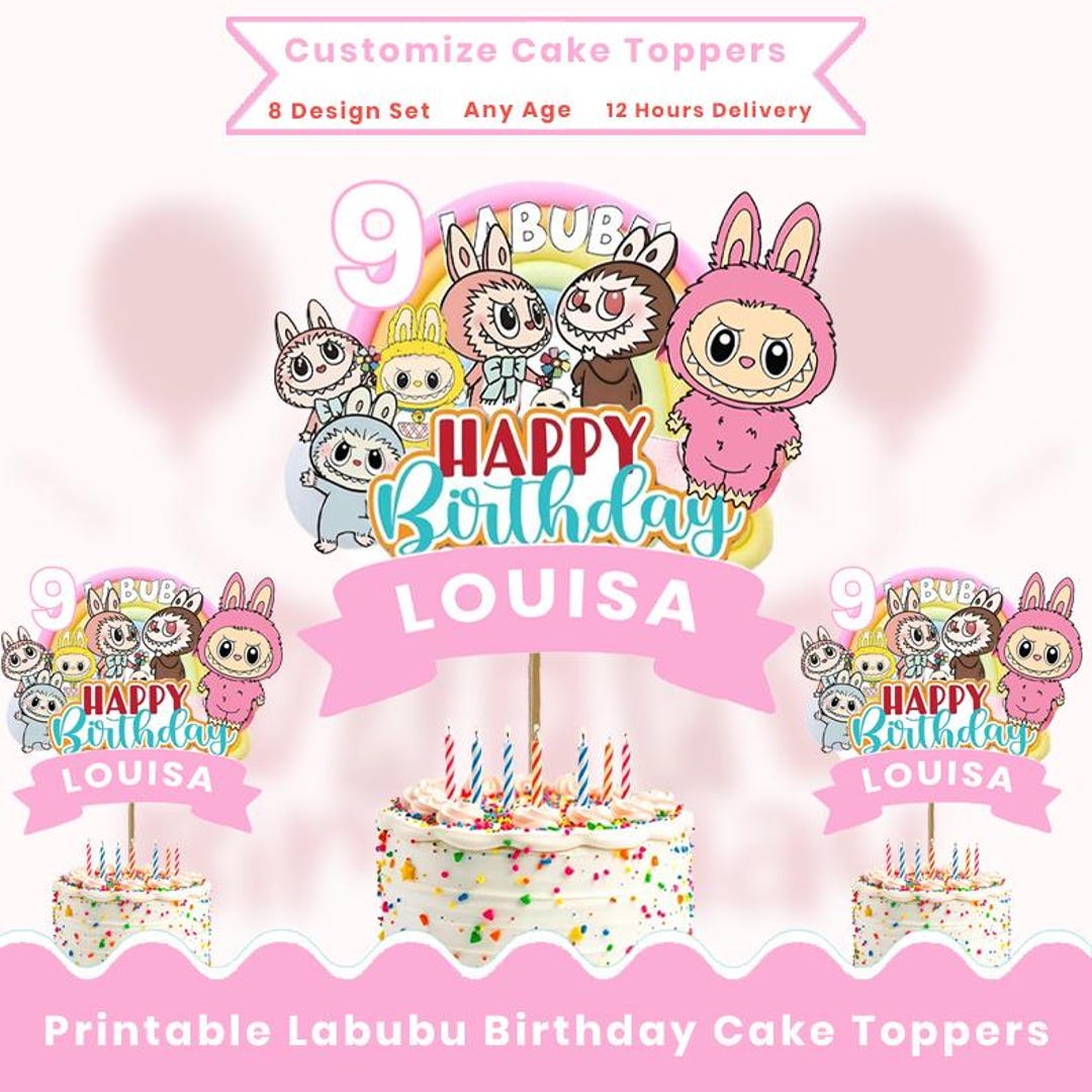 Labubu Cake and Cupcake Toppers | Personalized Child Name & Age ...