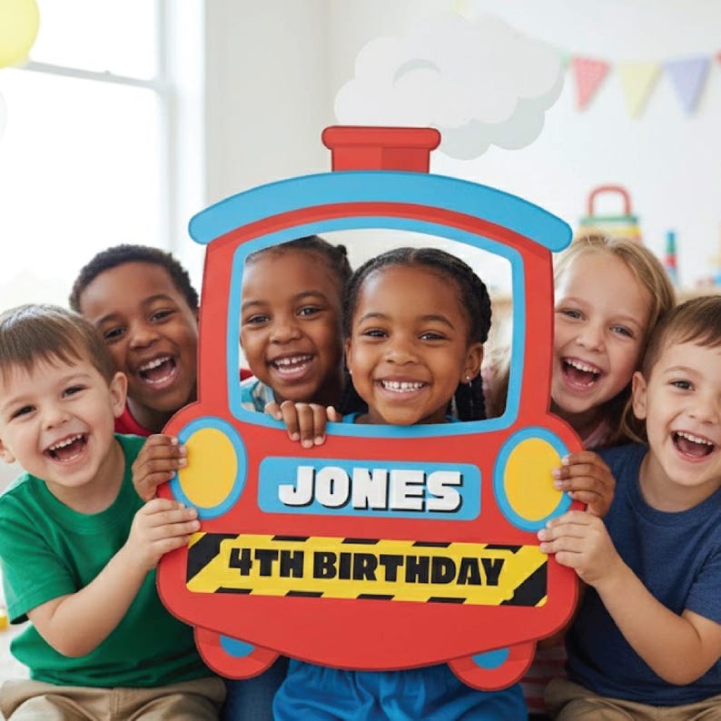 Editable Train Photo Booth Frame | Kids Party Decor | Personalized Name ...