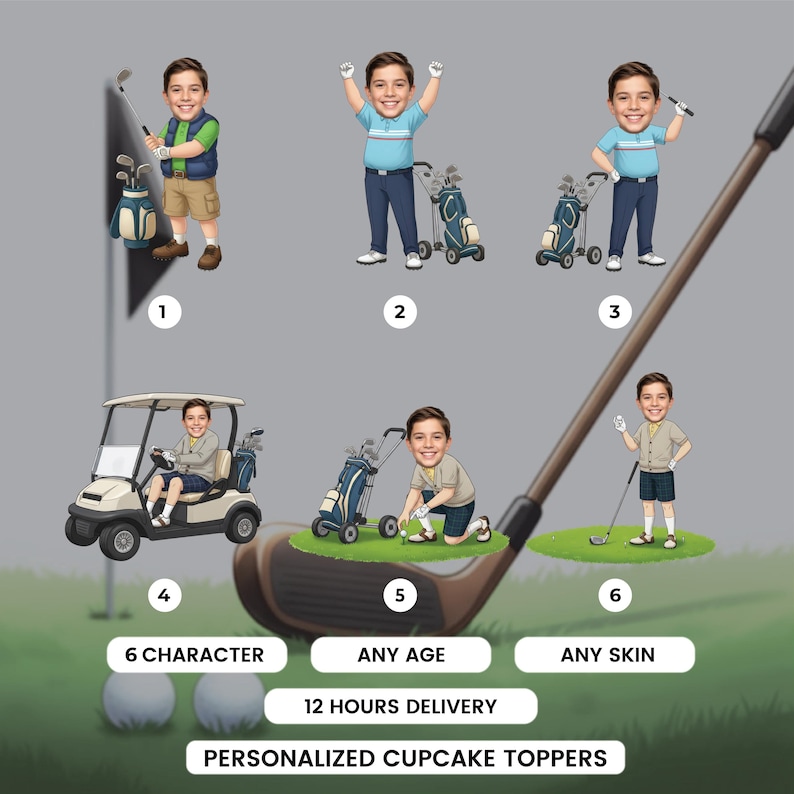 Personalized Face Golf Cupcake Toppers | Playland Birthday Theme | Set ...