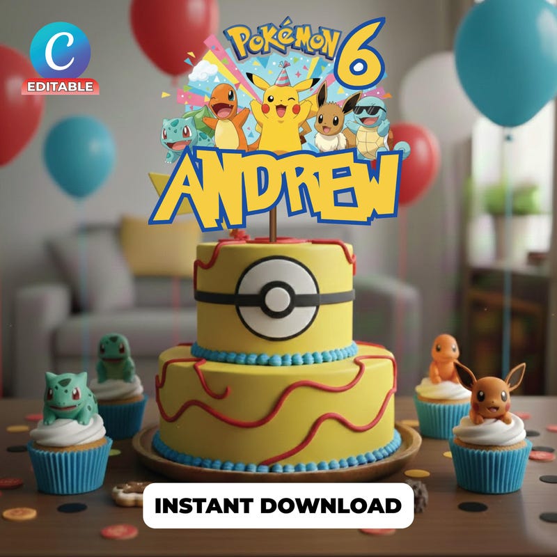 Pikachu Cake Printable - Etsy