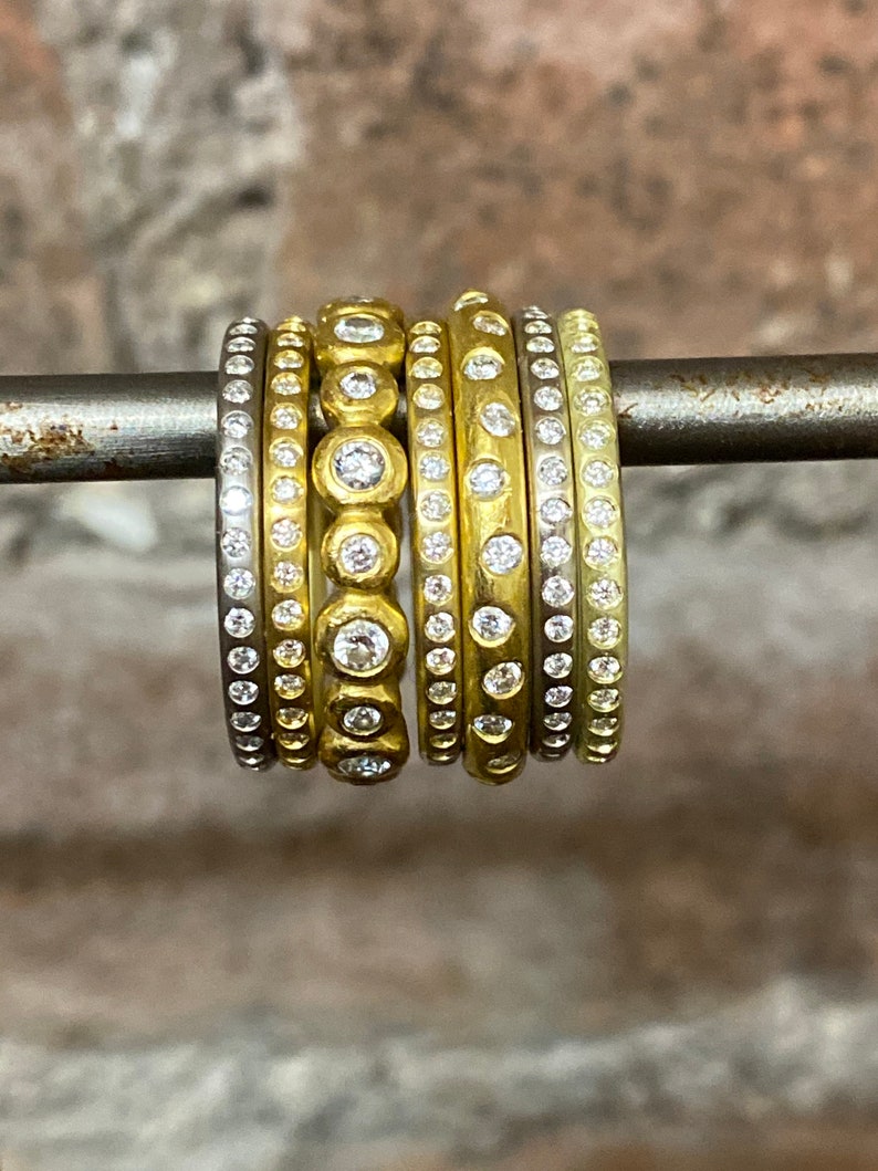 18 & 22k 2mm Diamond Stack Rings alternative wedding band | Etsy