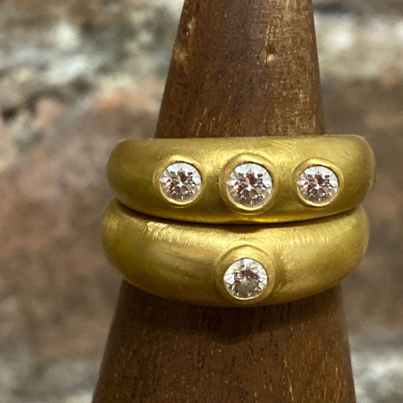 22k or 18k Wide Tapered Renee Band Gypsy Ring W/ Diamonds - Etsy