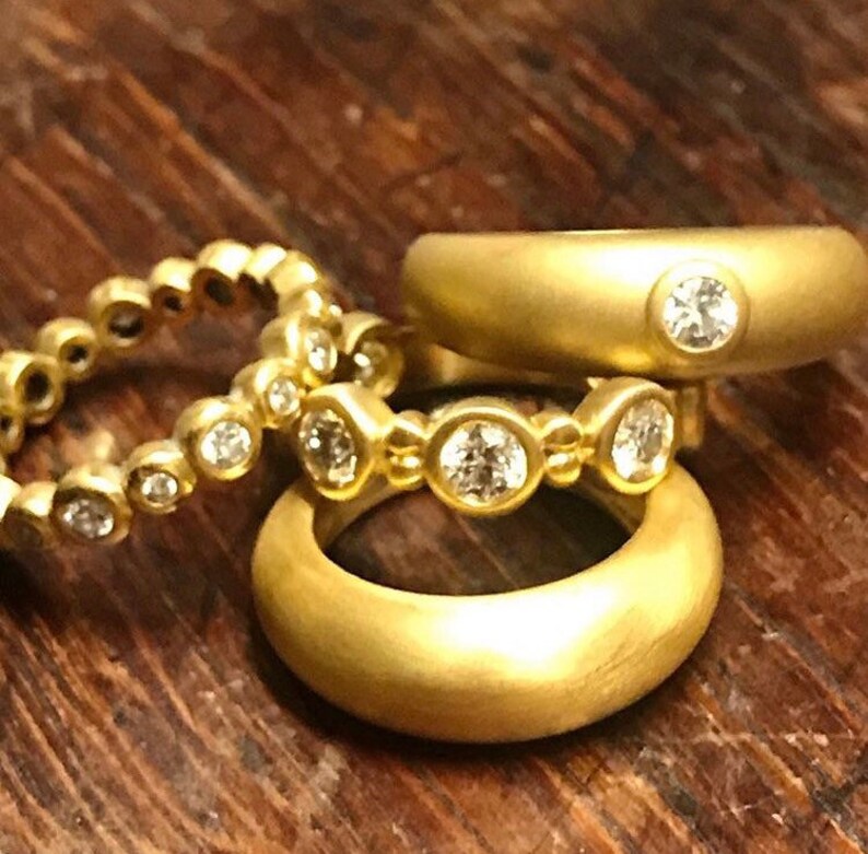 22k or 18k Wide Tapered Renee Band Gypsy Ring W/ Diamonds - Etsy