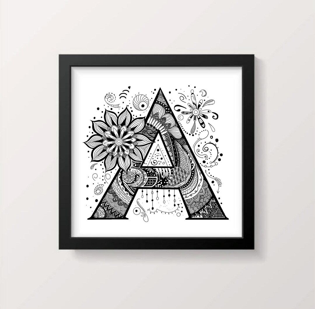 Letter A Tangle Design Adullt Colouring Artwork - Etsy