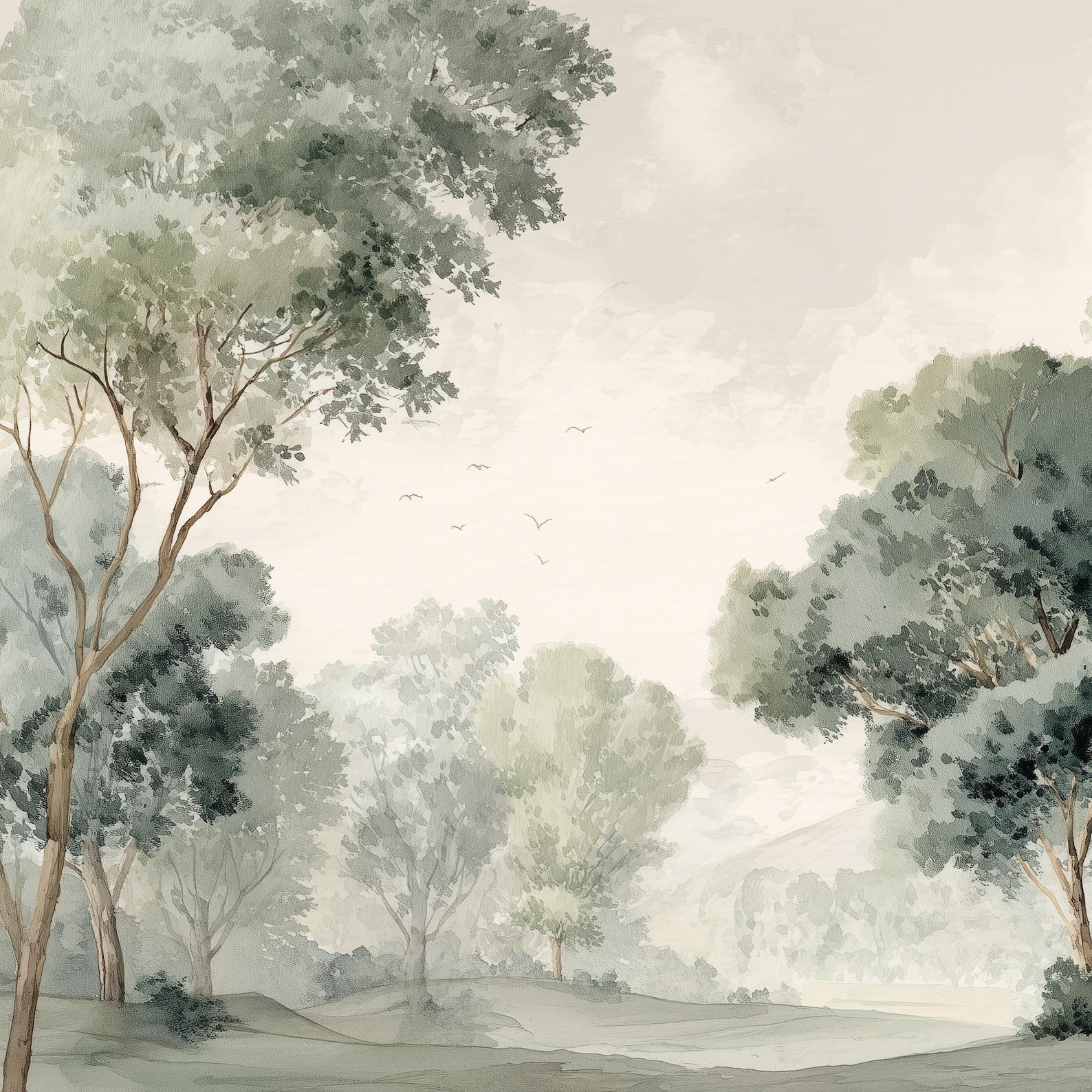 Panoramic Trees Wall Mural Landscape Peel and Stick Wallpaper Rural ...