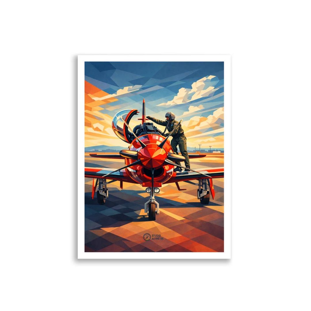 Stylized Aviation Poster – Aerobatic Aircraft on the Ground – Modern ...