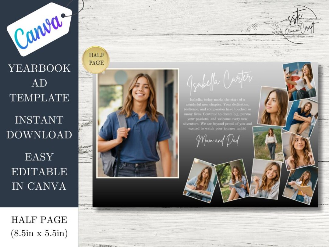 Senior Yearbook Ad Template | Half Page Graduation Ad Elegant Gradient ...