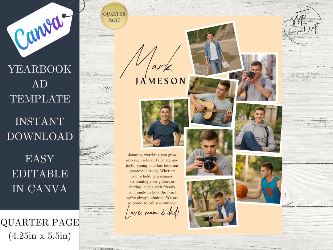 Senior Yearbook Ad Template | Elegant Quarter Page Graduation Layout ...