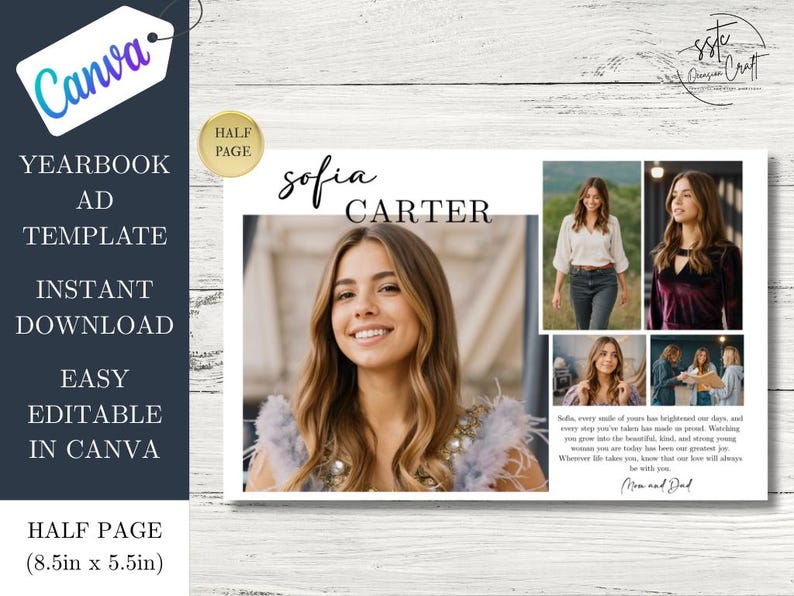 Senior Yearbook Ad Template | Half Page Graduation Ad Classic White ...