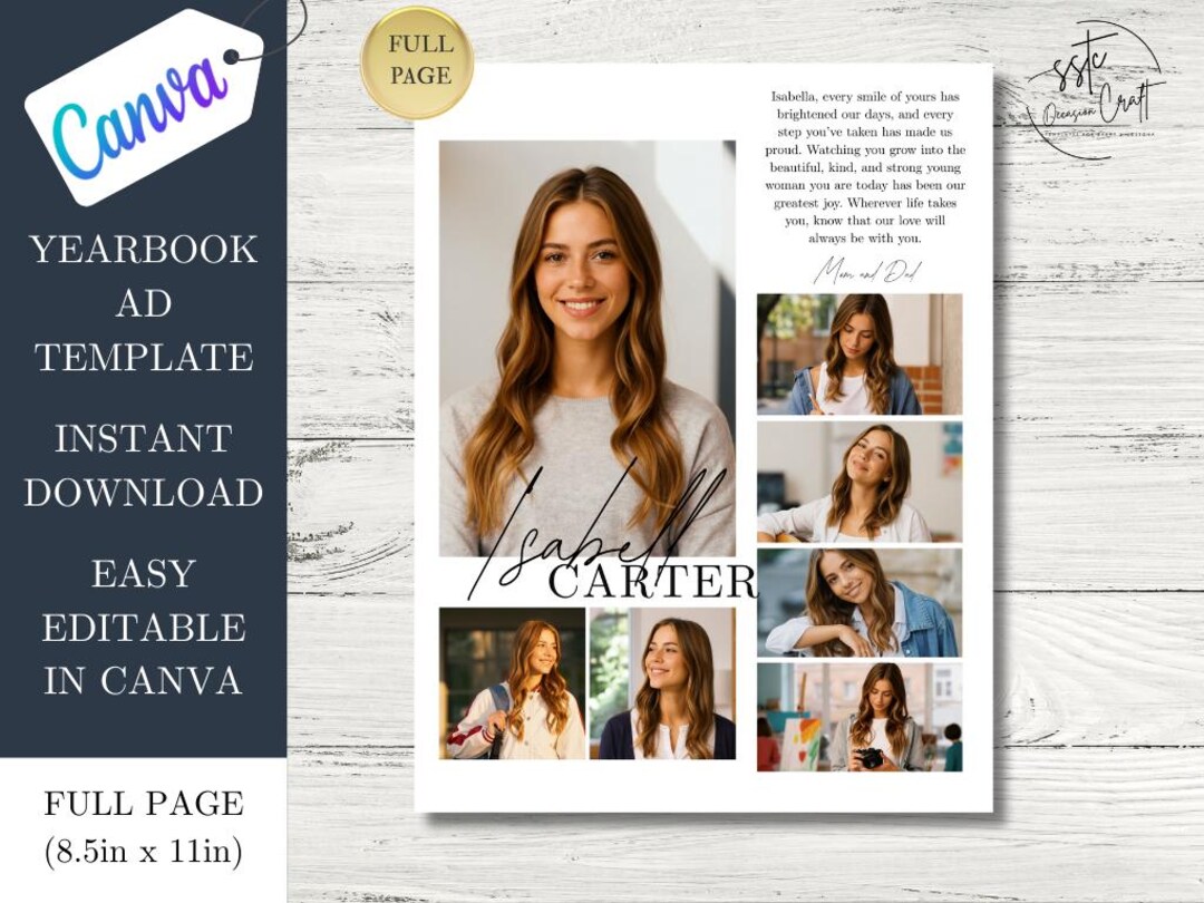 Senior Yearbook Ad Template | Full Page Graduation Tribute | Editable ...