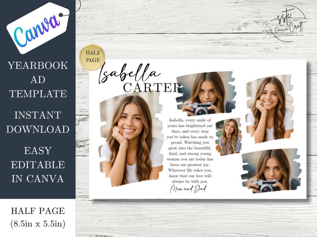 Senior Yearbook Ad Template, Half Page Canva Template, Brush Stroke ...
