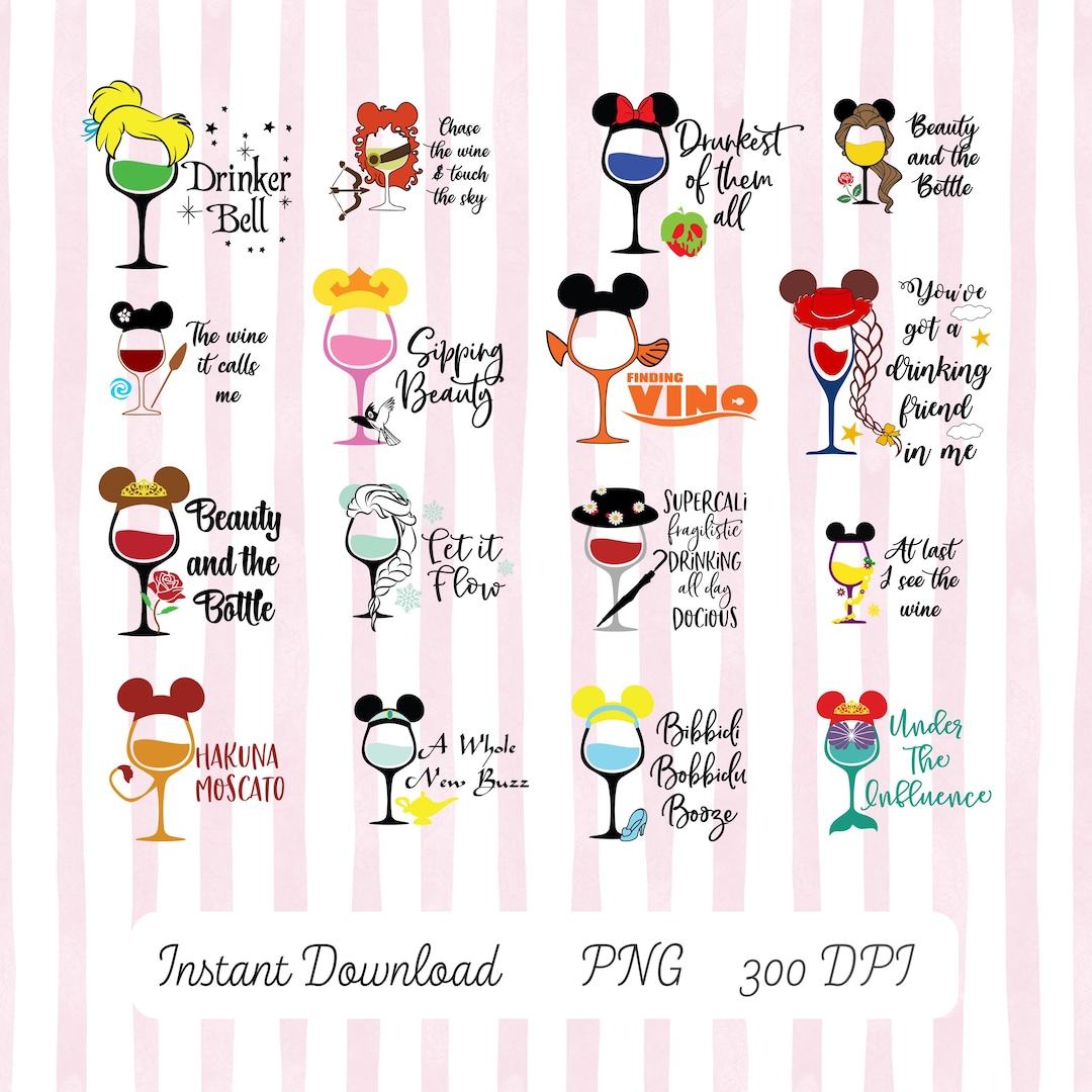 Princess Wine Glass Bundle PNG, Funny Disney Sayings, Elsa Anna, Belle ...