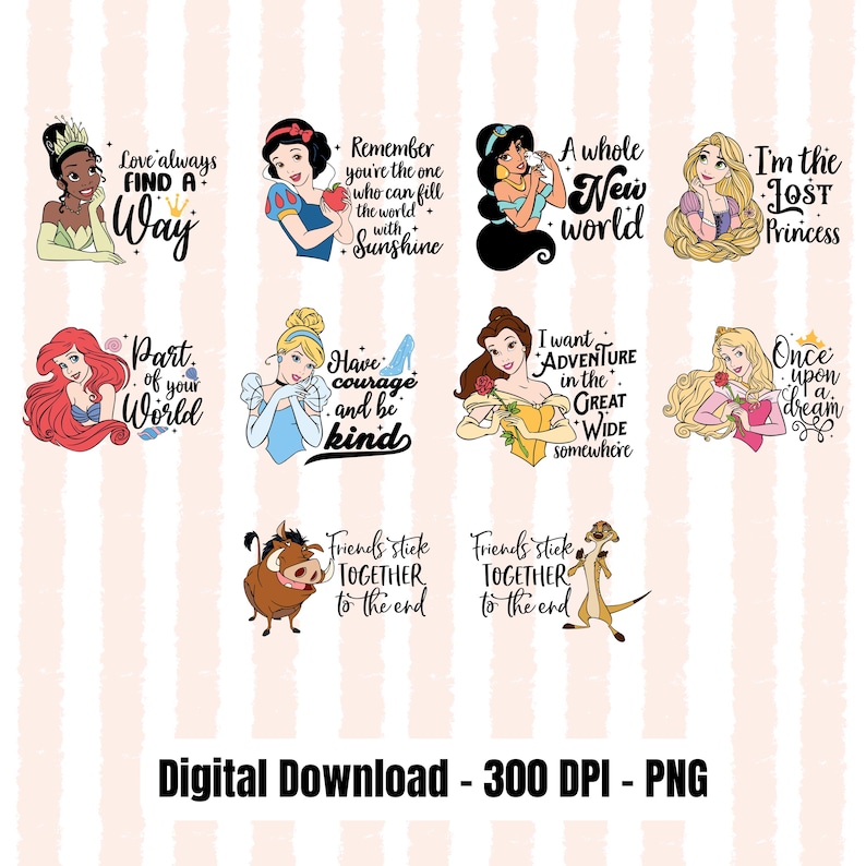 Disney Character Quote PNG Bundle Disney Princess Disney Parks Disney ...