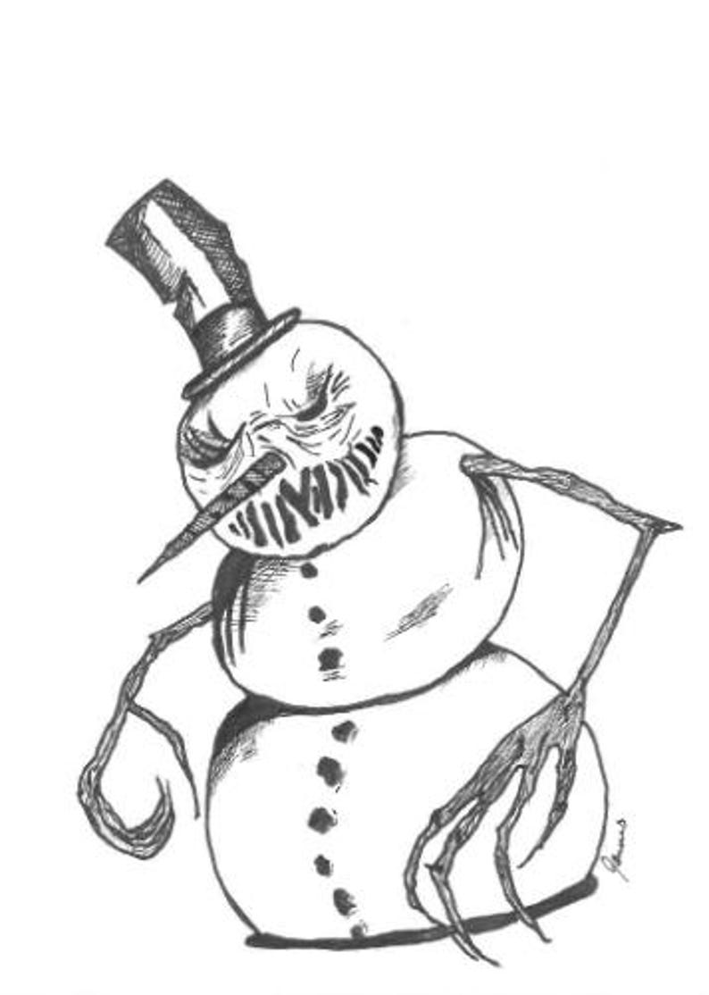 Creepy Snowman Ink Drawing – Original 5x7 Horror Illustration – Dark ...