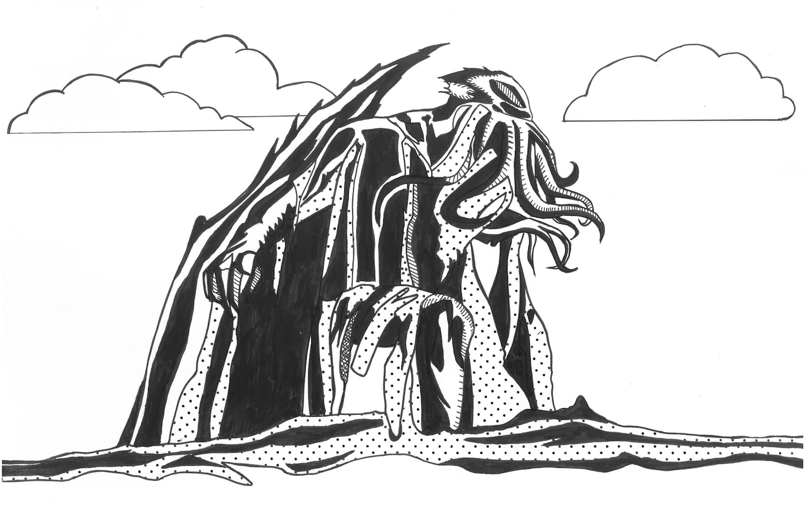 Cthulhu Rising Original Ink Drawing 13x19 – Lovecraft Cosmic Horror Art ...