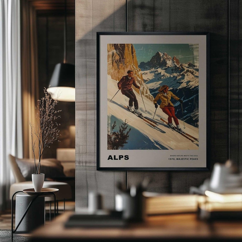 Vintage Swiss Alps Skiing Poster: Mountain Adventure Wall Art - Etsy