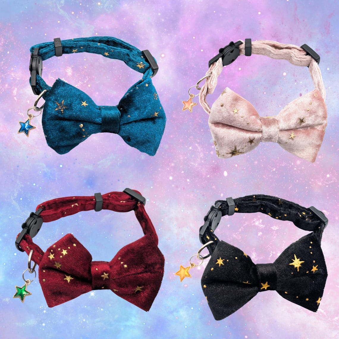 Red Velvet Star Cat Collar – Breakaway Bowtie With Star Charm - Etsy