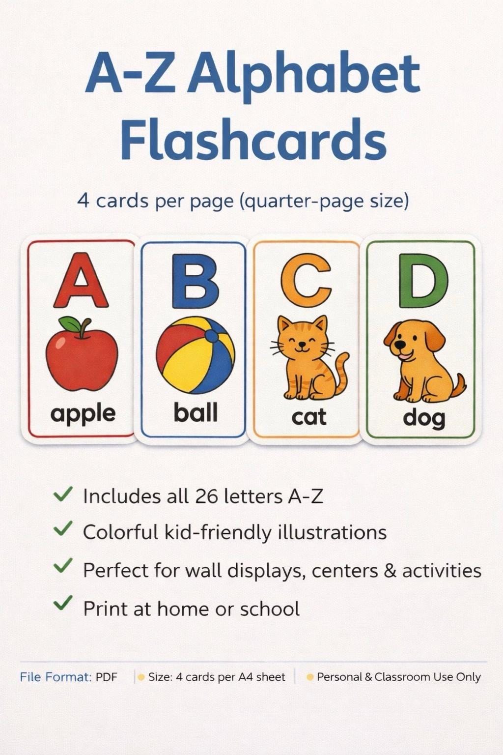 Alphabet Flashcards A-Z: Colorful ABC Learning Cards (printable PDF ...